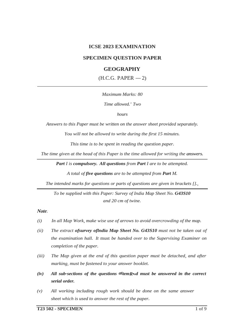 Icse 2023 Specimen Hcg2 | PDF | Waste | Rain