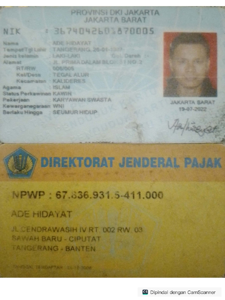 Pendiri - Sekretaris I - Ade Hidayat - KTP NPWP | PDF