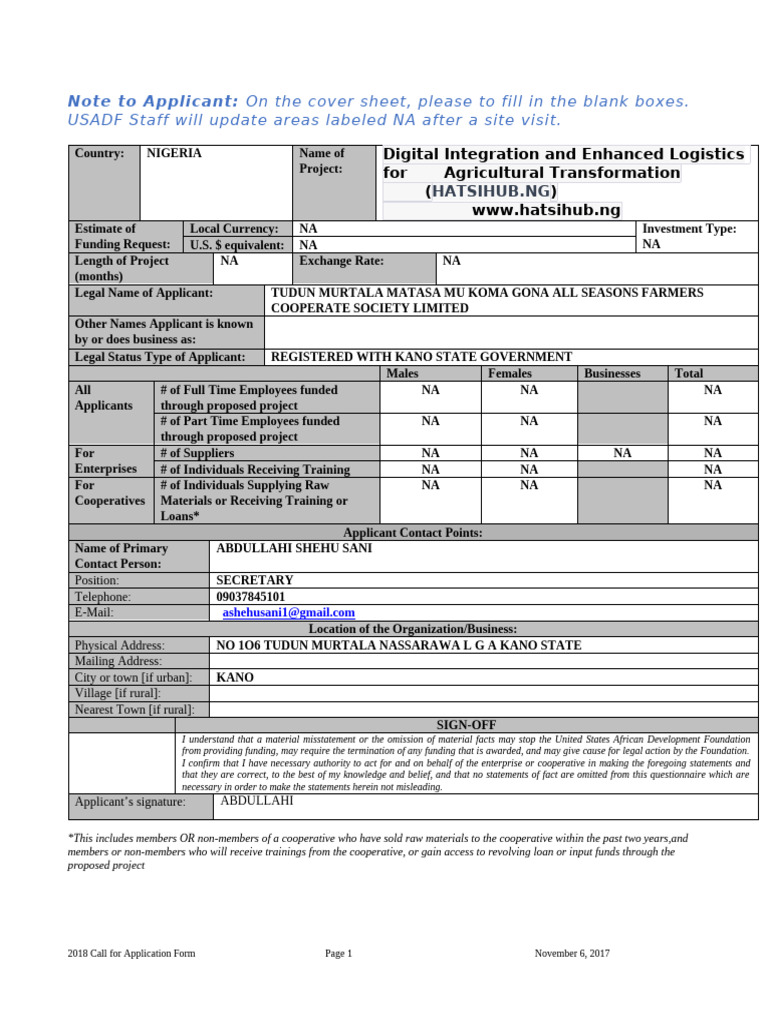 USADF Grant Application for HatsiHub.ng | PDF | Sales | Marketing