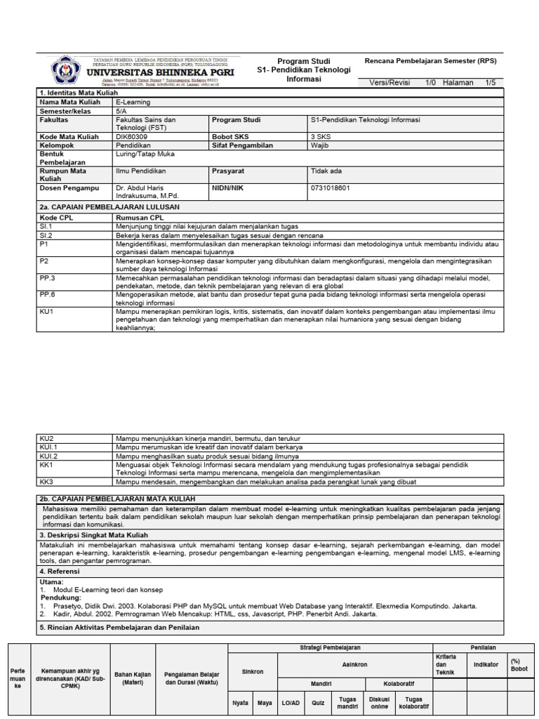 E-Learning untuk Mahasiswa TI | PDF