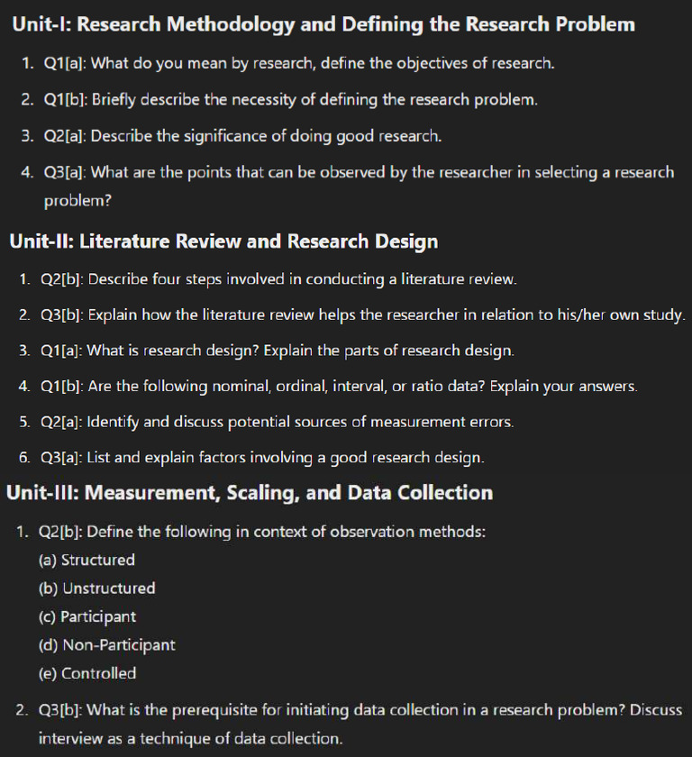 RM IA Questions Unit Wise | PDF