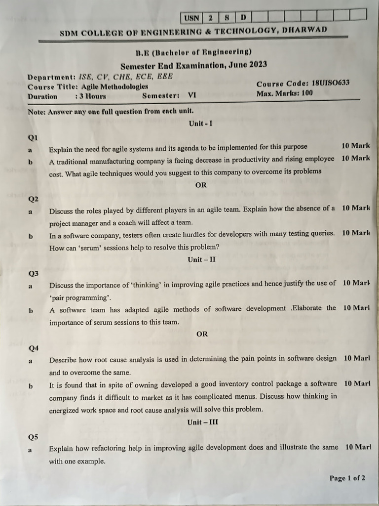 Agile Methodologies Exam Questions 2023 | PDF | Agile Software ...