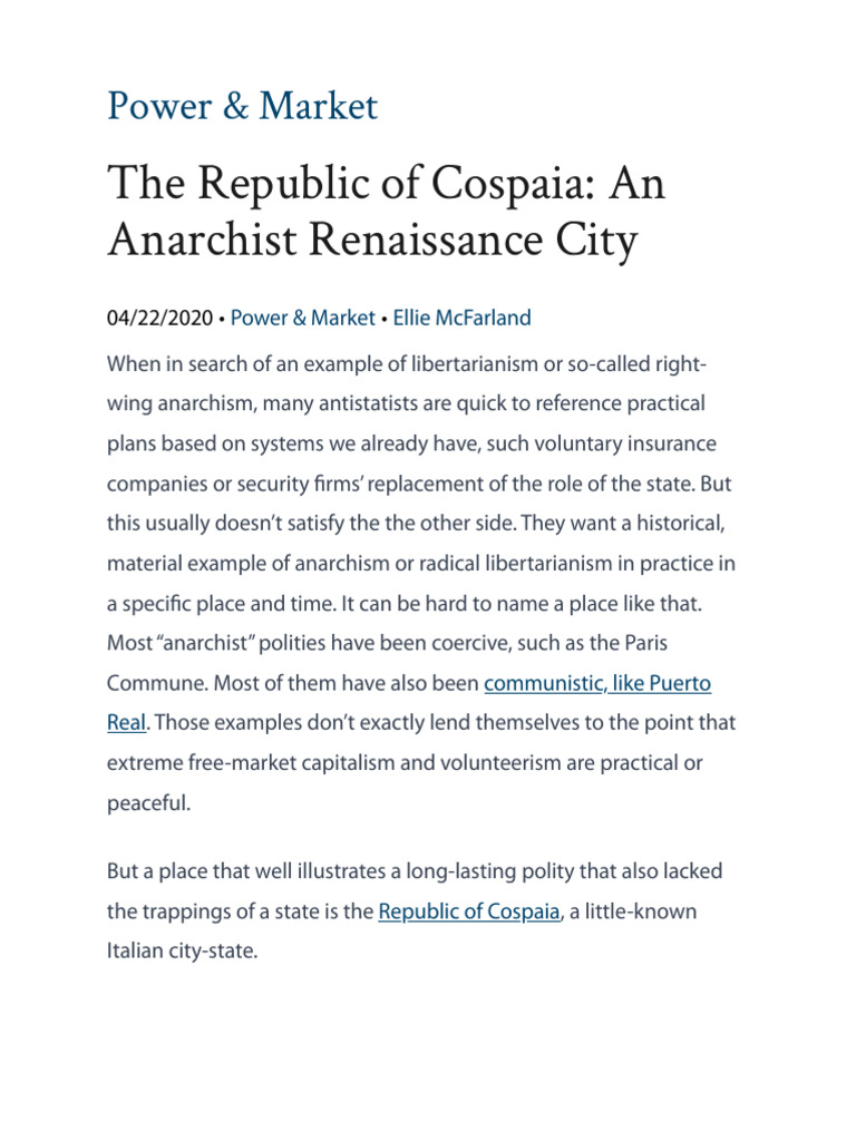 The Anarchist Republic of Cospaia | PDF | Anarchism | Political Science