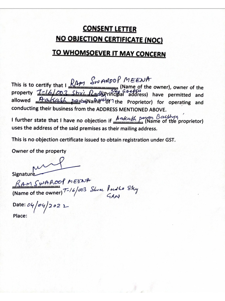 noc consent letter | PDF