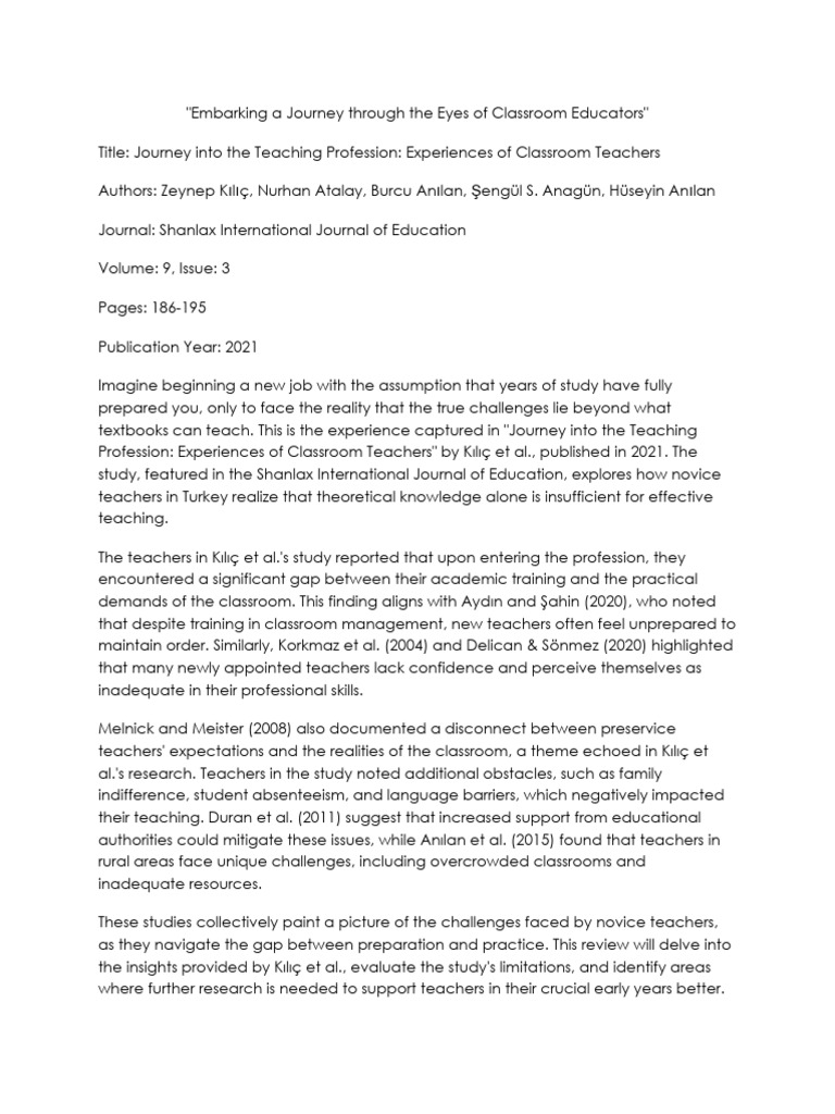 Embarking A Journey Through The Eyes of Classroom Educators | PDF ...