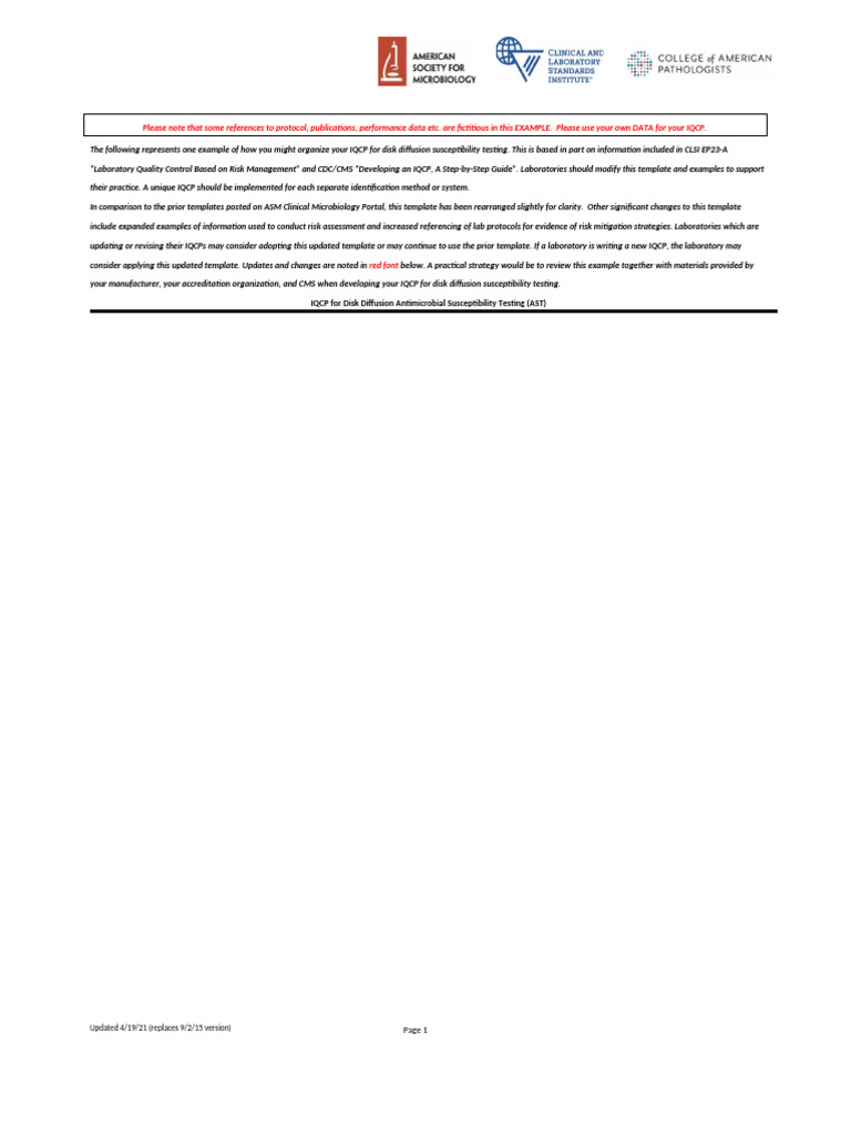 CPHMC Disk-Diffusion IQCP Example 4-19-21 | PDF | Antimicrobial ...