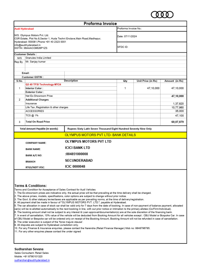 Audi Q3 Technology Proforma Invoice | PDF | Taxes | Economies