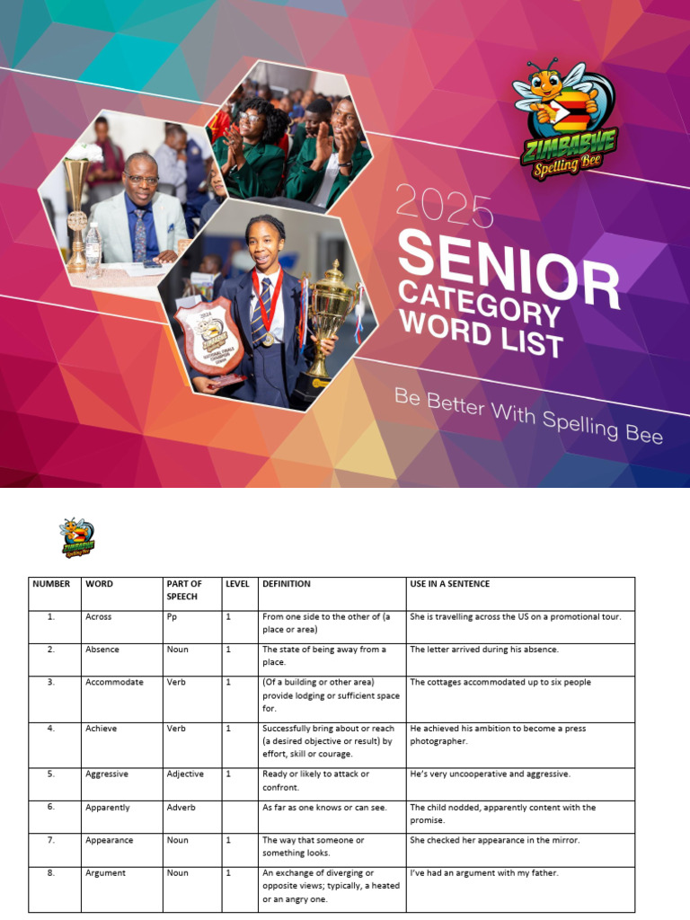 2025 Spelling Bee Wordlist | PDF | Adjective | Verb