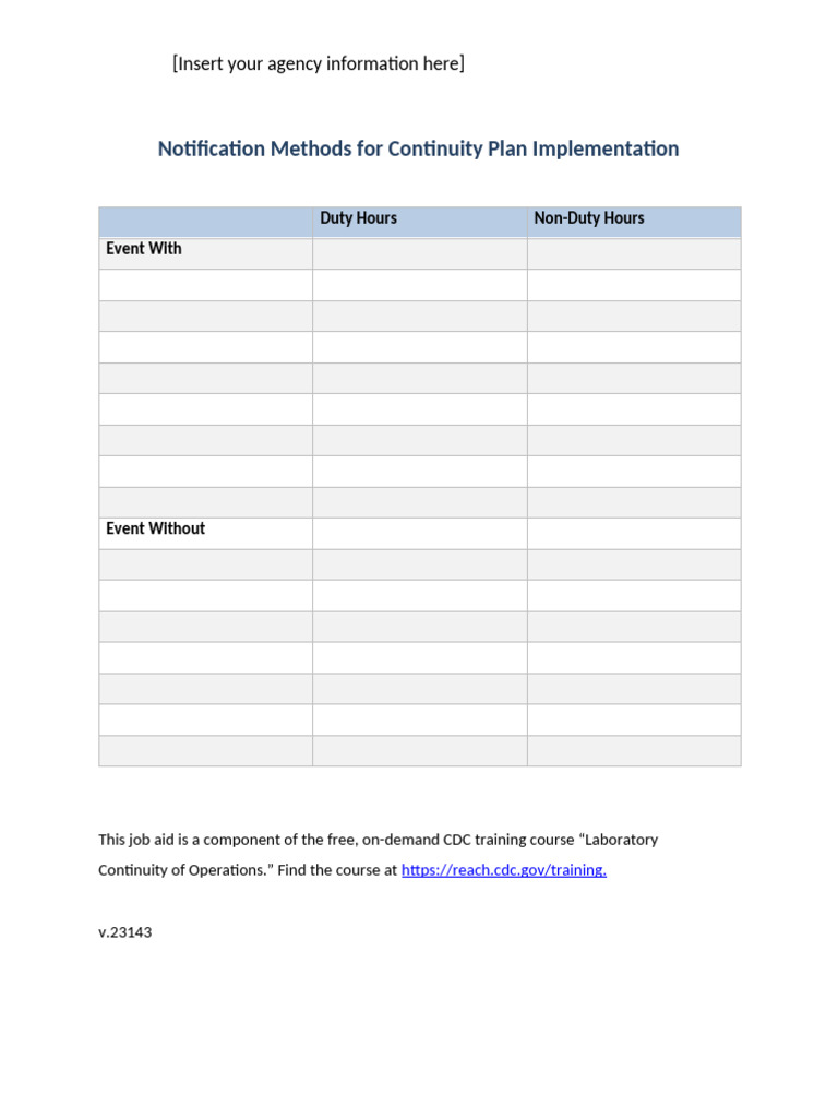 Notification Methods for Continuity Plan Implementation | PDF