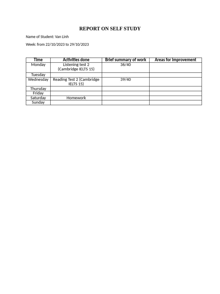 Report On Self Study Van Linh | PDF