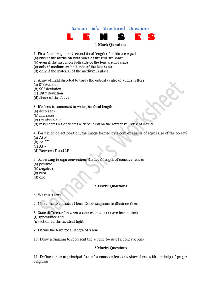 5.lenses Structured Questions | PDF | Lenses | Waves