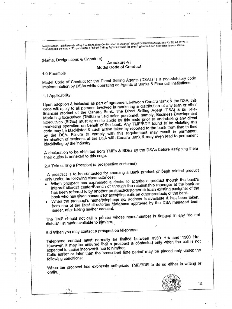 Annexure VI Model Code of Conduct | PDF