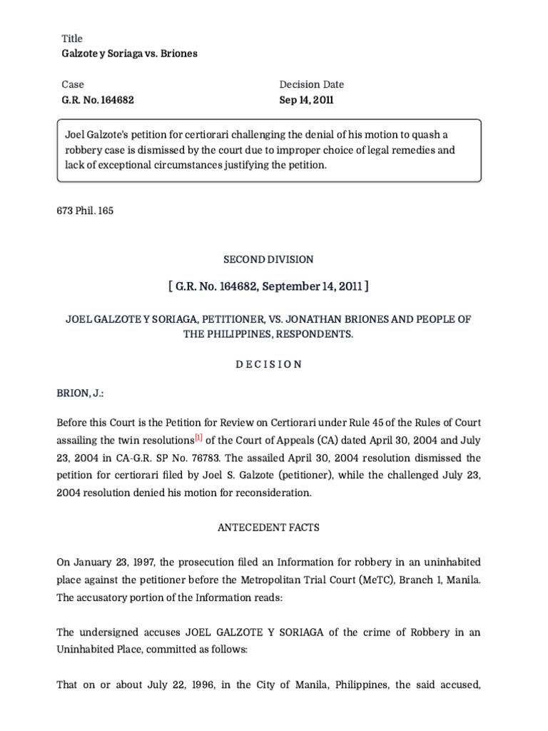 Galzote y Soriaga vs. Briones | PDF | Certiorari | Appeal