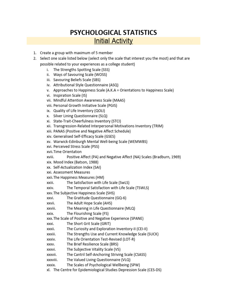 Psychological Statistics Group Activity Guide | PDF | Affect ...