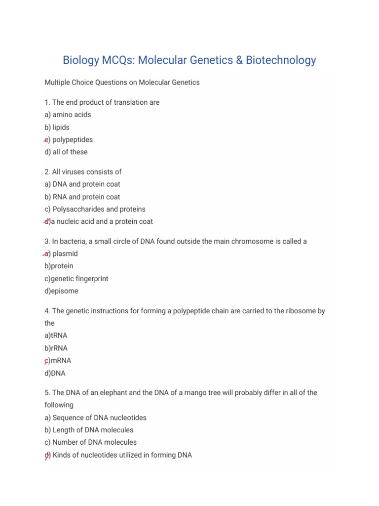 Biology MCQs: Genetics & Biotechnology | PDF | Life Sciences ...