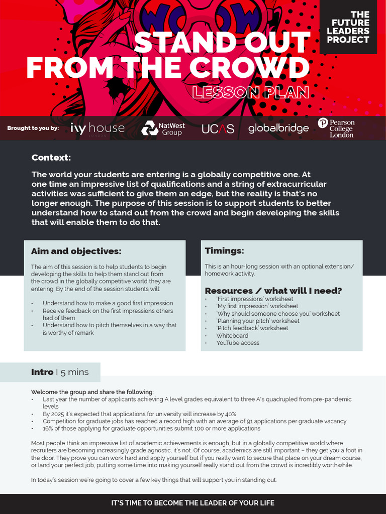 Stand Out From The Crowd Lesson Plan | PDF | Reason | Learning