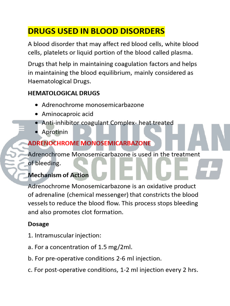 Drug Used in Treat. of Blood Dis. | PDF | Coagulation | Bleeding
