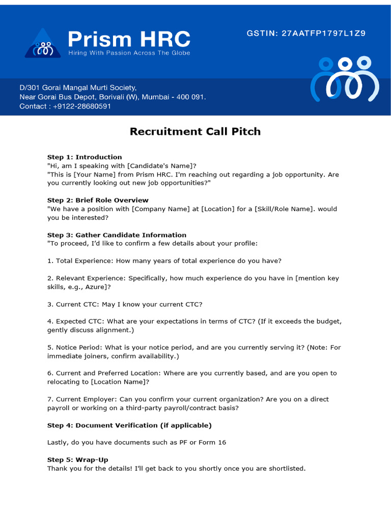 Recruitment Call Pitch | PDF