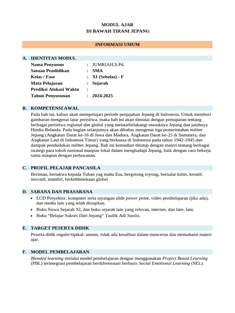 Sejarah 11 - Bab 3 - Di Bawah Tirani Jepang | PDF
