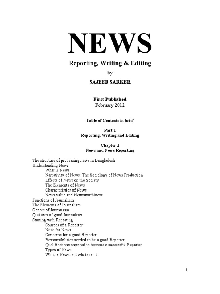 News Reporting Writing and Editing-Chapter Plan | PDF | Journalism | News