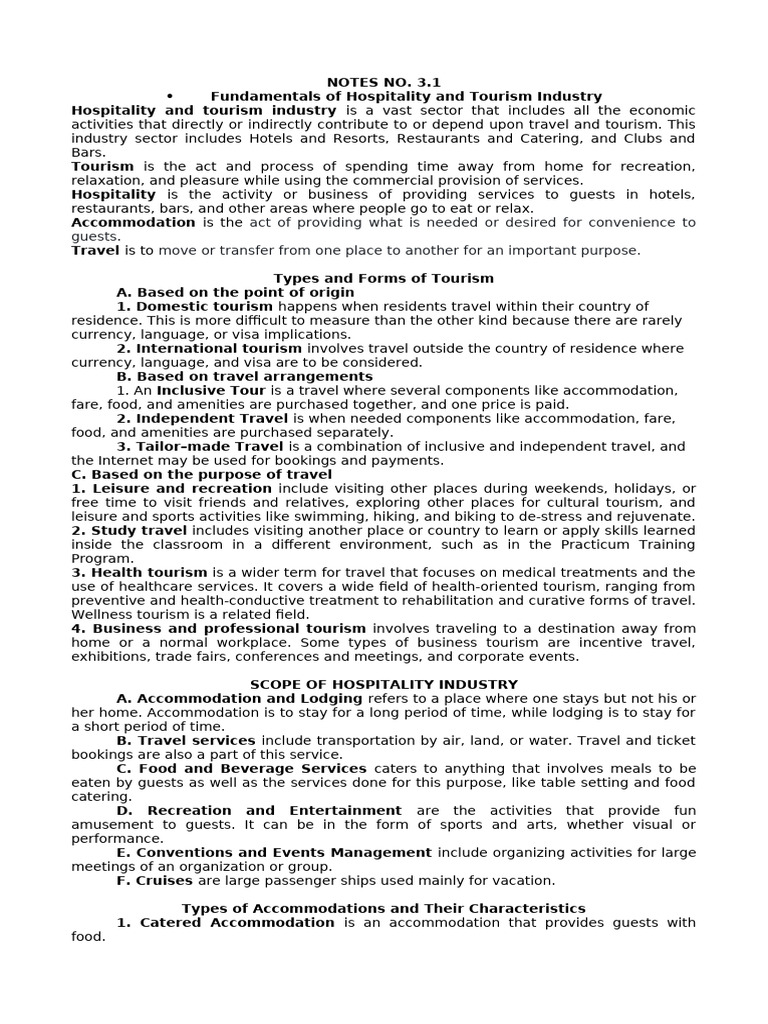 Fundamentals of Hospitality & Tourism | PDF | Tourism | Hospitality ...