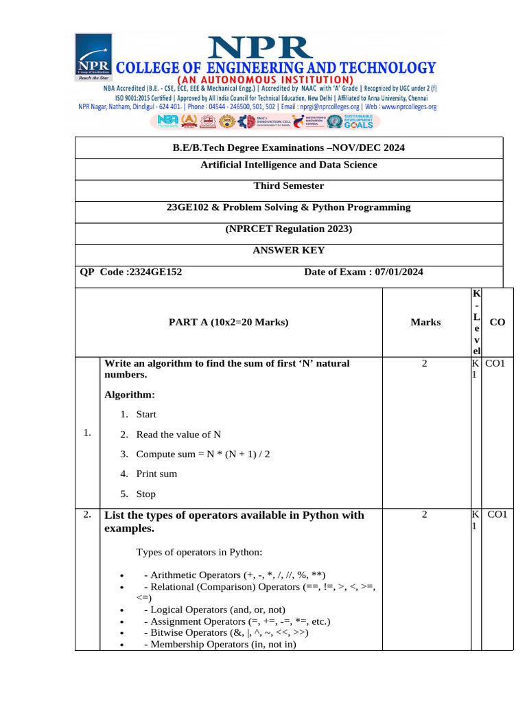 AL3391 AI Answer Key Final | PDF | Algorithms | Control Flow