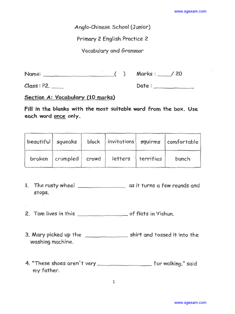 2019-P2-English-Practice Paper 2-ACS(J) 2 | PDF
