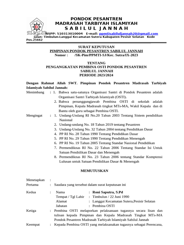 SK Pembina Osti Roni | PDF