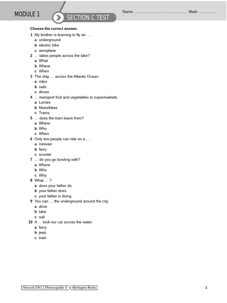 Transport and Question Practice Test | PDF