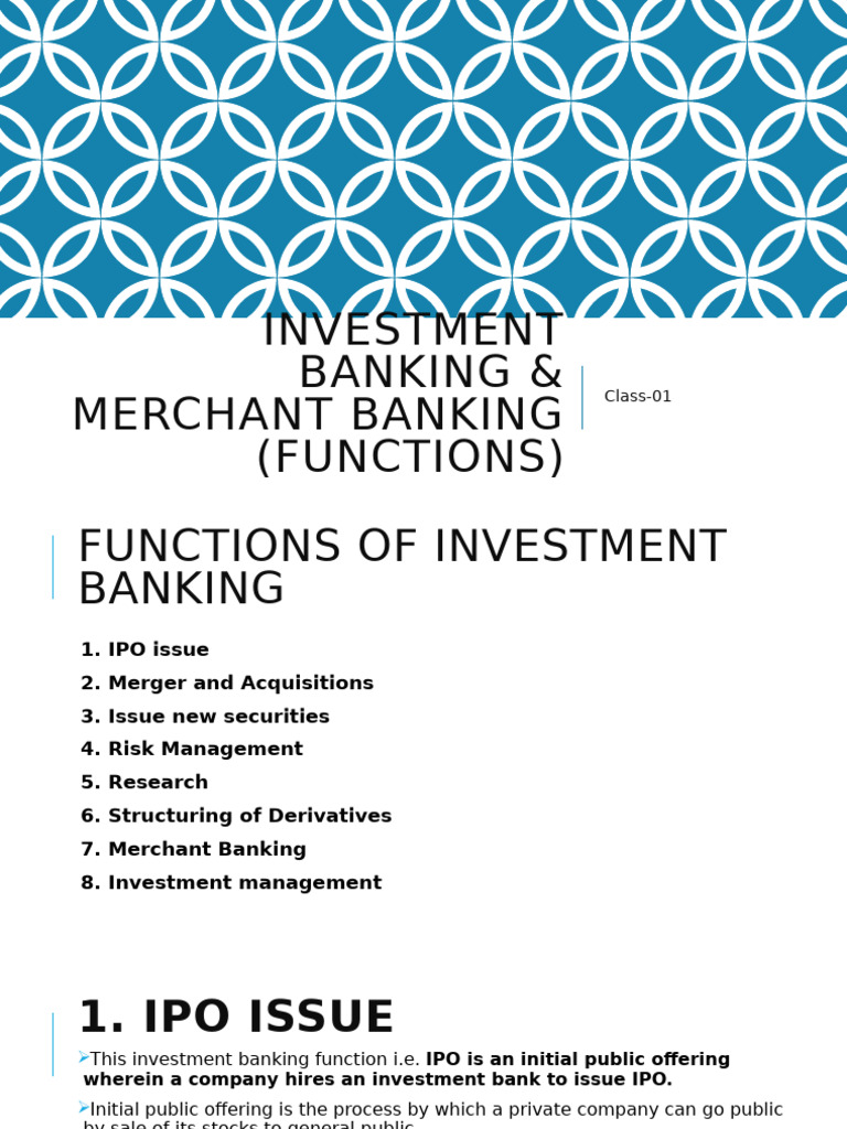 Class 1 Functions of Investment and Merchant Banking | PDF | Initial Public Offering ...