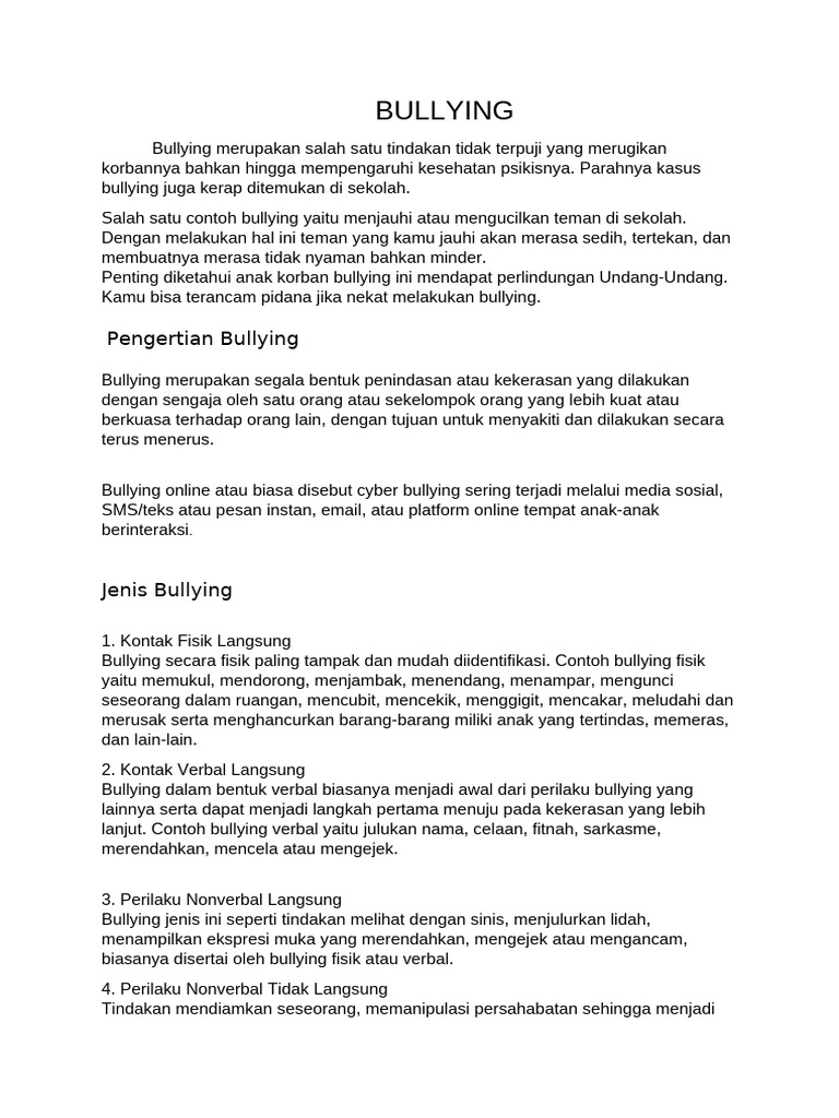 Memahami Bullying: Jenis, Dampak, dan Solusi | PDF