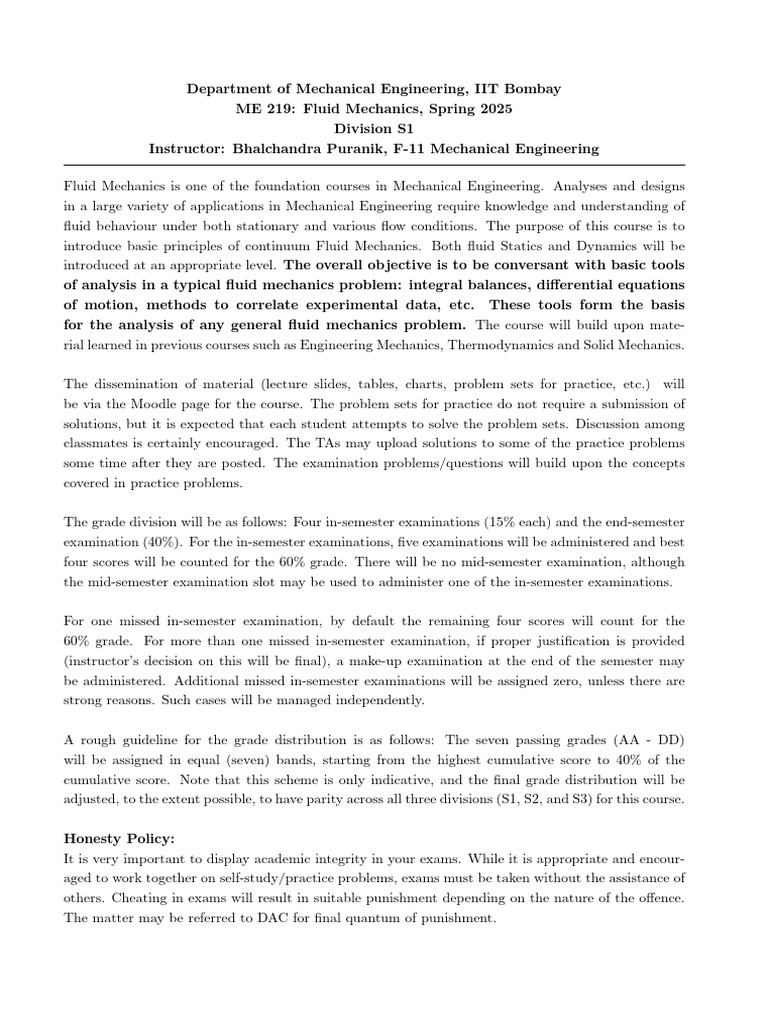Course Information Handout | PDF | Fluid Dynamics | Mechanical Engineering
