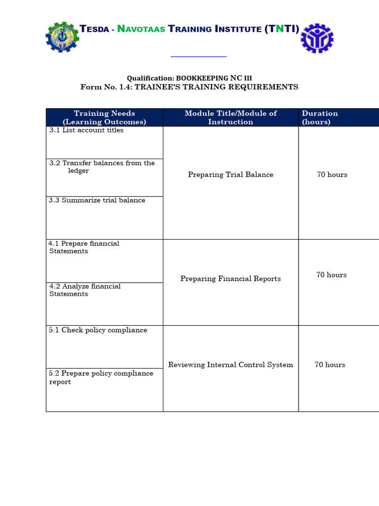 Bookkeeping NC III Training Guide | PDF