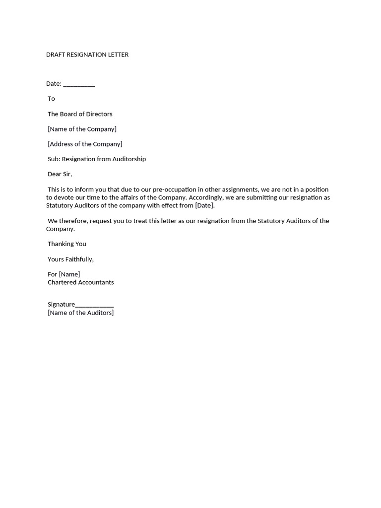 Statutory Auditor Resignation Letter Template | PDF