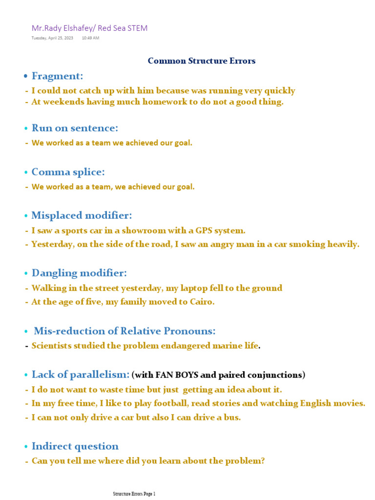 Common Sentence Structure Errors | PDF