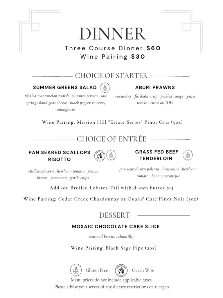 Three Course Dinner Aug2023 | PDF