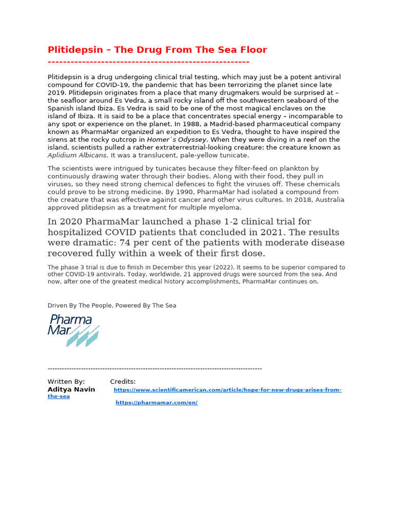 Plitidepsin by PharmaMar | PDF