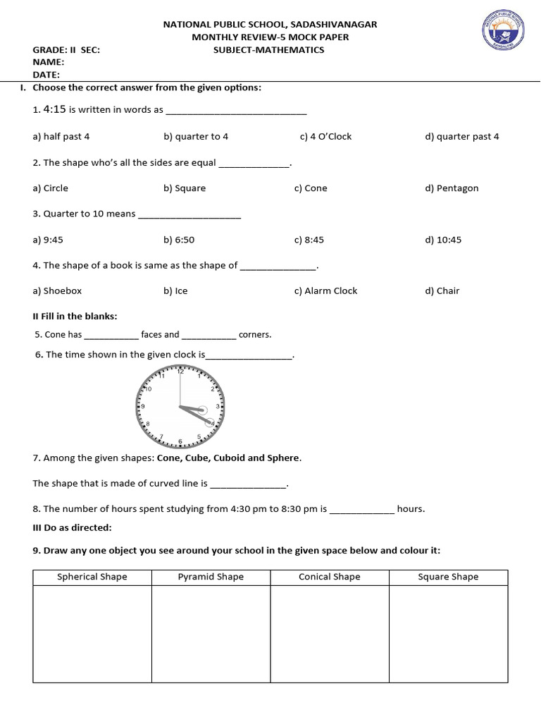 GRADE 2 Eng Practice Worksheet-Answer keys.docx | PDF | Shape | Sphere