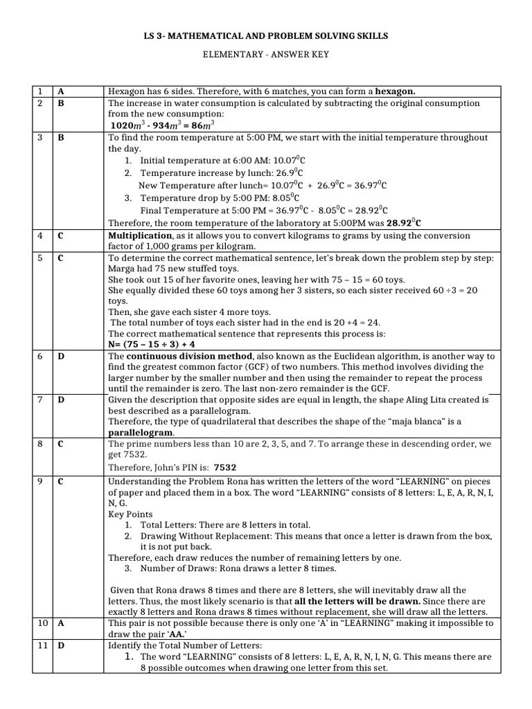 ELEMENTARY LS 3 Answer Key With Explaination Gamay | PDF | Rectangle ...