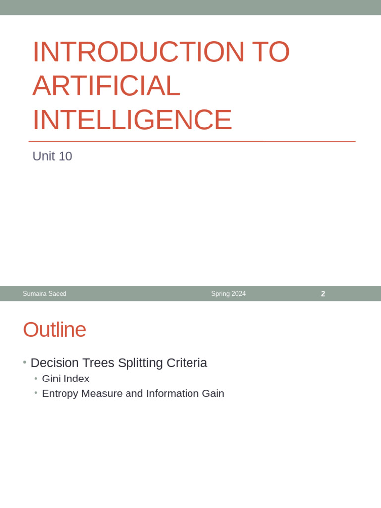 Unit 10 - Decision Trees | PDF | Statistical Theory | Algorithms Unit 10 - Decision Trees | PDF | Statistical Theory | Algorithms