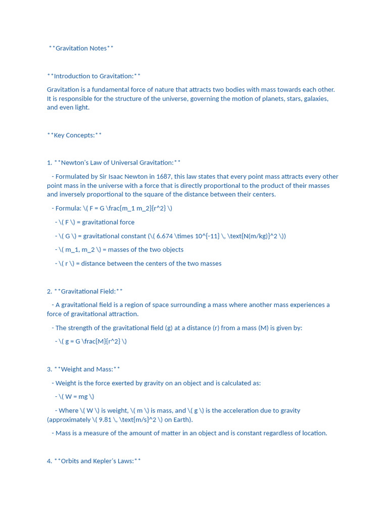 Gravitation | PDF | Newton's Law Of Universal Gravitation | Orbit