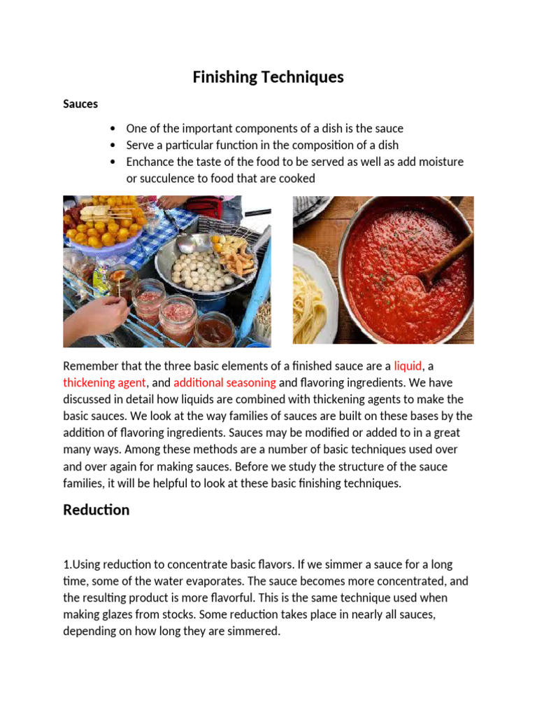 Finishing Techniques Topic | PDF | Sauce | Butter