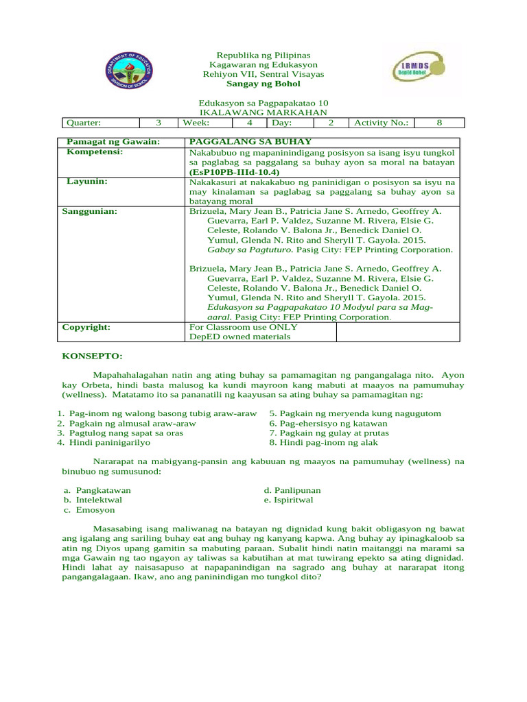EsP10 Q3 Wk4 Day2 | PDF