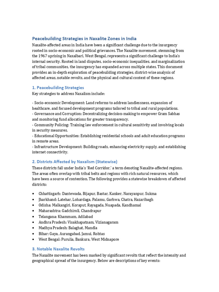 Elaborated Peacebuilding Naxalite Zones | PDF