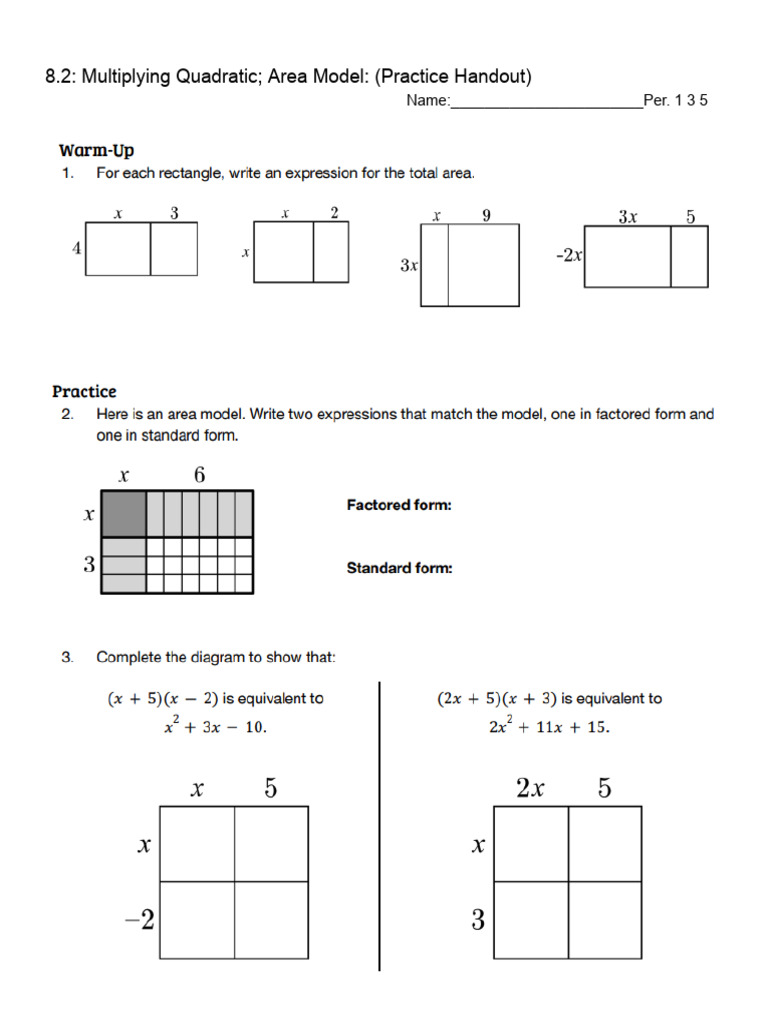 8.2_ Multiplying Quadratics (Practice Handout) | PDF