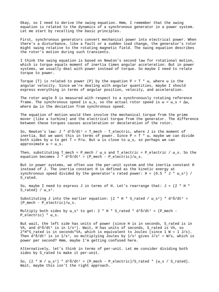 How To Derive Swing Equation | PDF | Torque | Physical Phenomena