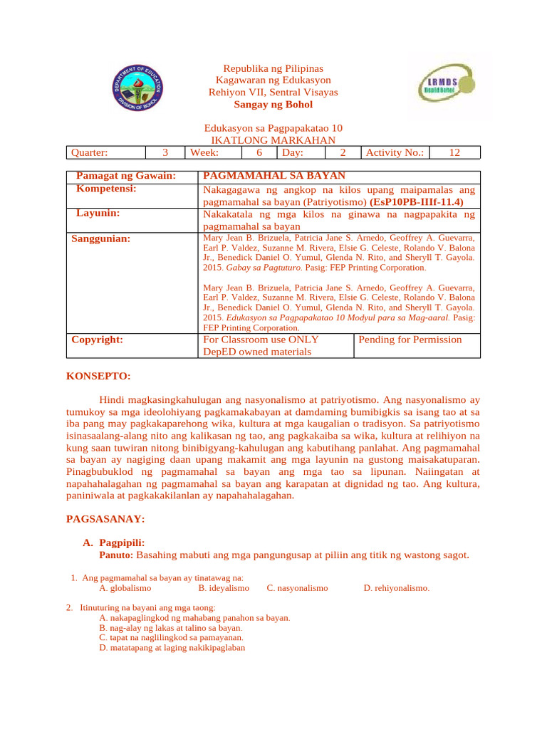 EsP10 Q3 Wk6 Day2 | PDF