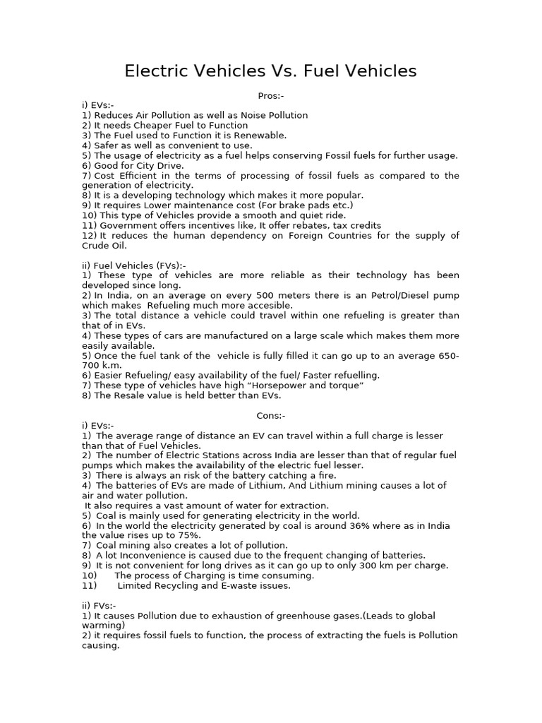 Electric Vehicles vs. FVs | PDF | Electric Vehicle | Electric Car