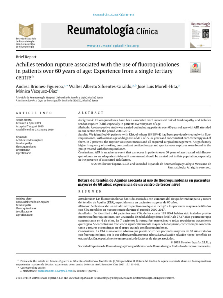 Achilles Tendon Rupture Associated With The Use of Fluoroquinolones in ...