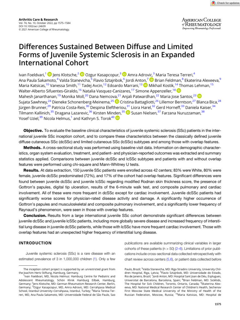 Differences Sustained Between Diffuse and Limited Forms of Juvenile ...